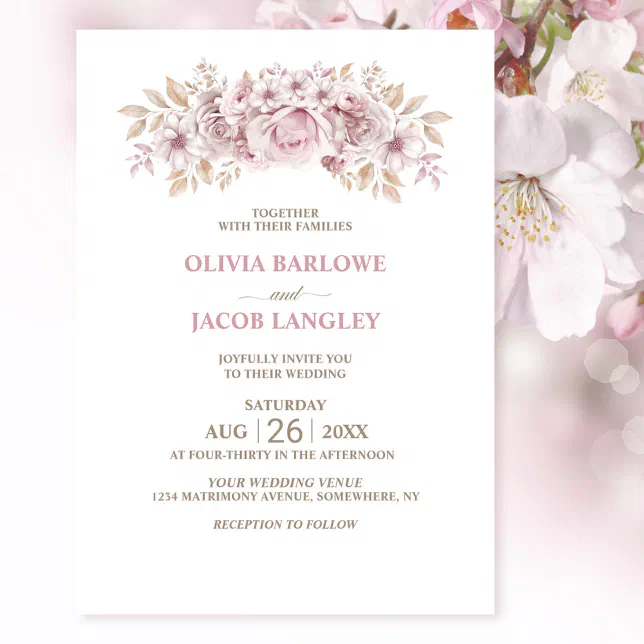 Rustic Pink Floral Wedding Invitation | Zazzle