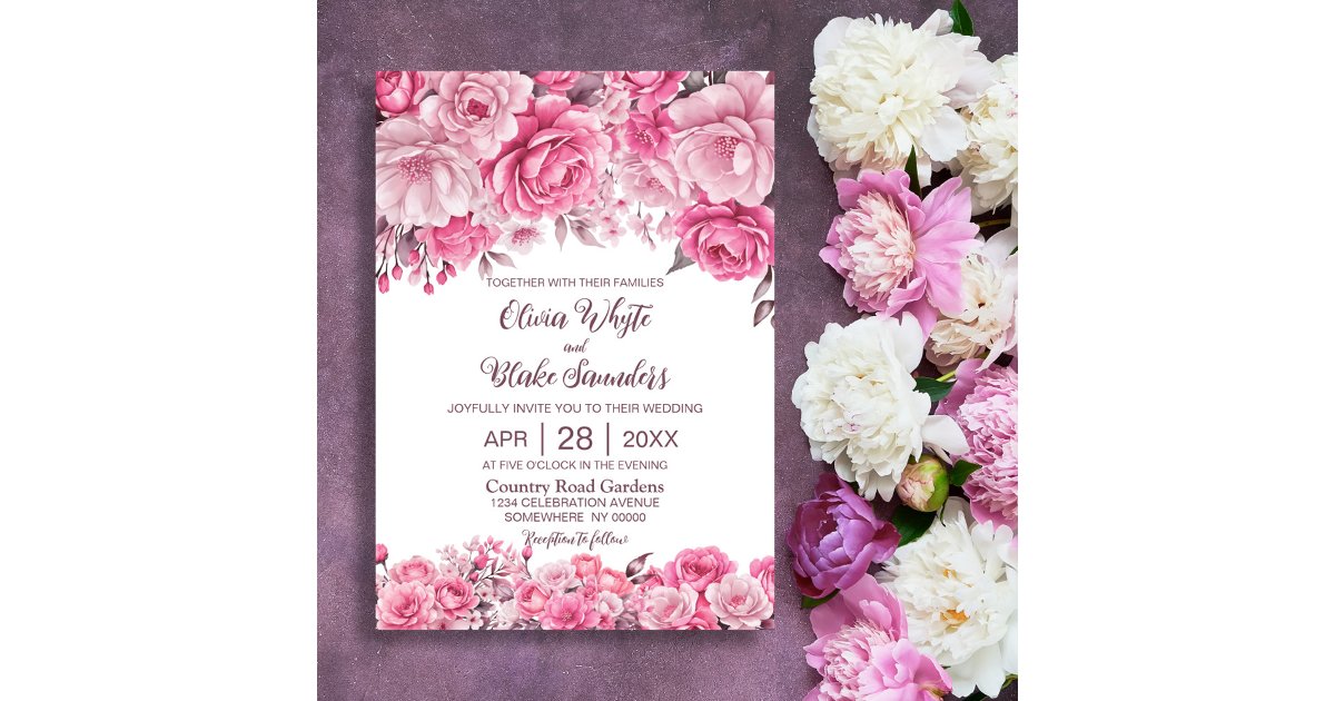 Rustic Pink Floral Wedding Invitation | Zazzle