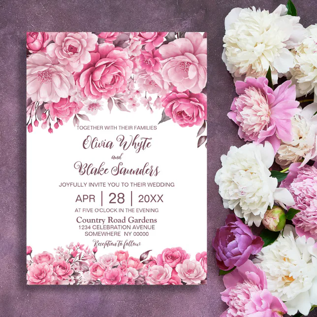 Rustic Pink Floral Wedding Invitation | Zazzle