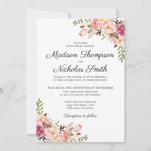 Rustic Pink Floral Wedding Invitation Cards | Zazzle