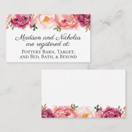 Rustic Pink Floral Wedding Registry Insert Cards | Zazzle