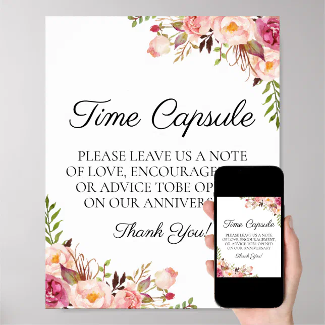 Rustic Pink Floral Wedding Time Capsule Sign | Zazzle