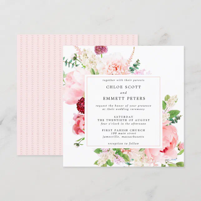 Rustic Pink Peony Floral Wedding Invitation | Zazzle