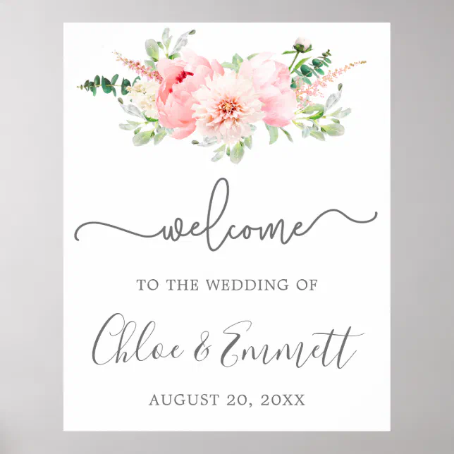 Rustic Pink Peony Floral Wedding Welcome Sign | Zazzle