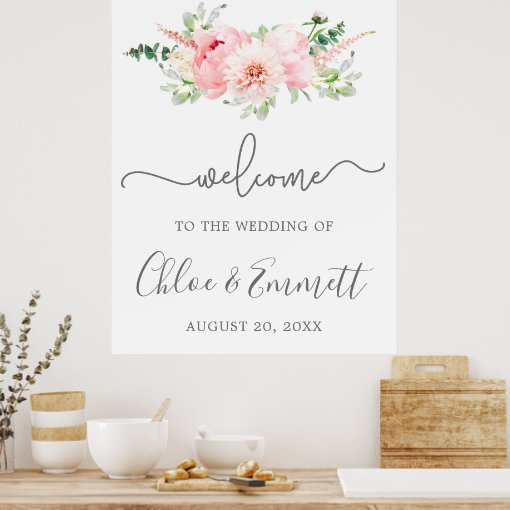 Rustic Pink Peony Floral Wedding Welcome Sign | Zazzle