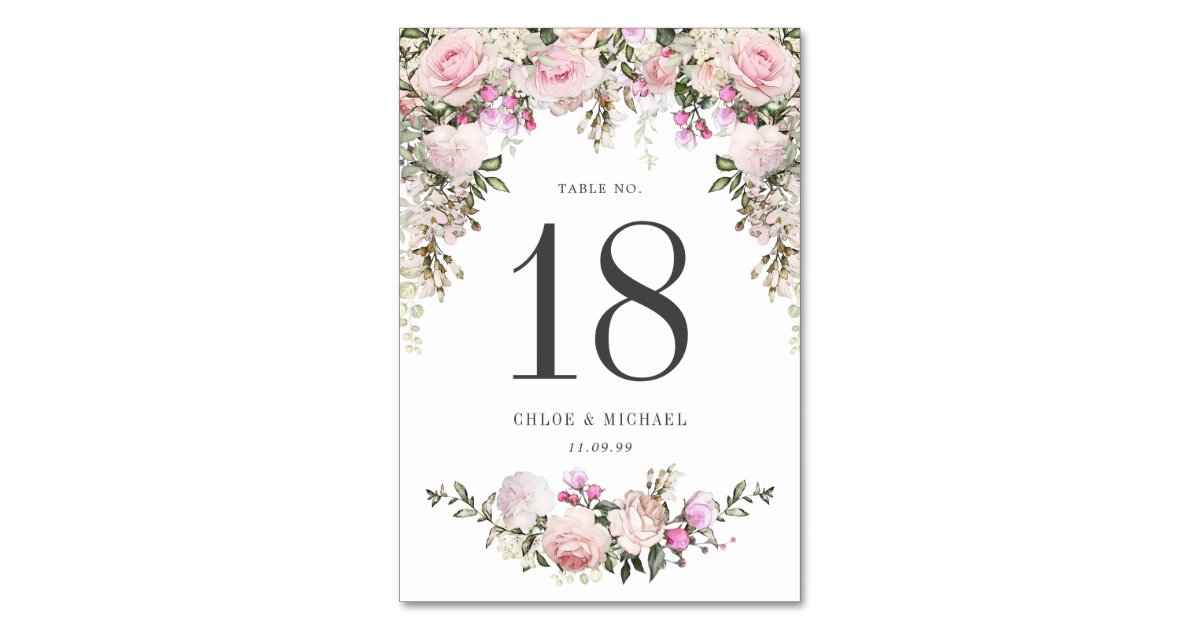 Rustic Pink Rose Floral Wedding Table Number | Zazzle