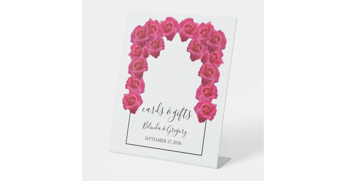 Rustic Pink Roses Wedding Cards & Gifts Pedestal Sign | Zazzle