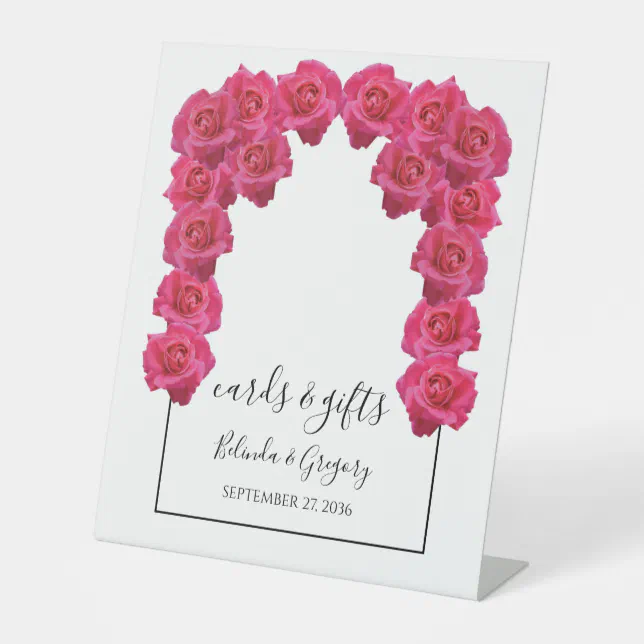 Rustic Pink Roses Wedding Cards & Gifts Pedestal Sign | Zazzle