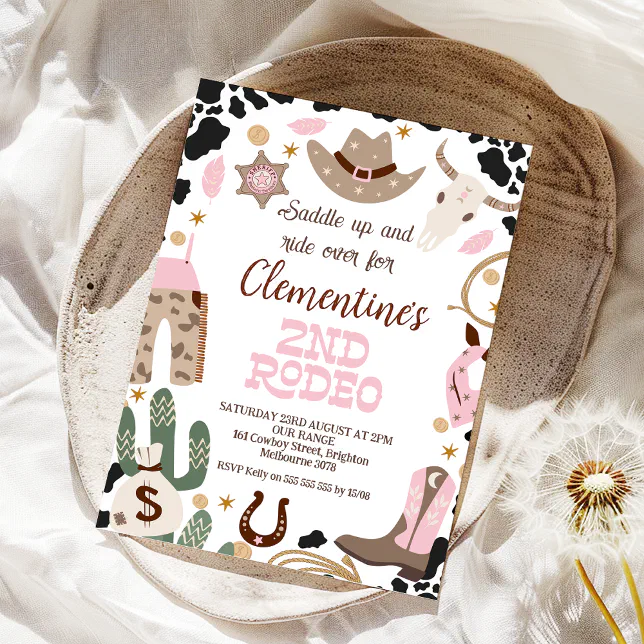 Rustic Pink Saddle Up 2nd Rodeo 2nd Birthday Invitation | Zazzle