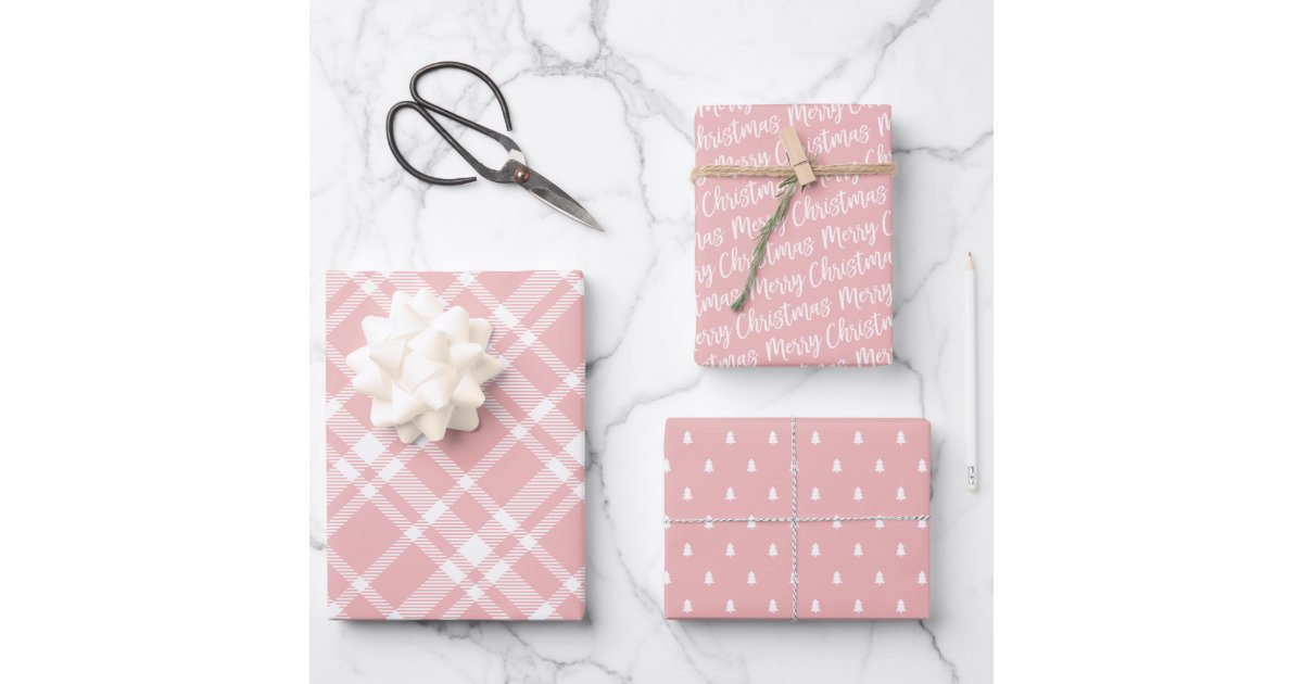 Rustic Pink Tartan Plaid Merry Christmas Pattern Wrapping Paper Sheets ...