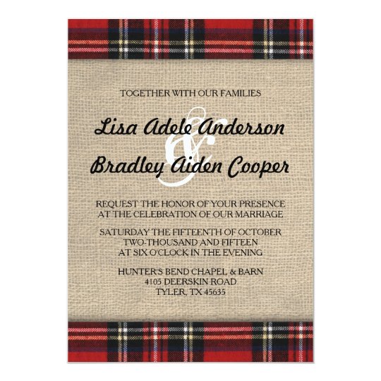 Rustic Plaid Burlap Country Wedding Invitation | Zazzle.com