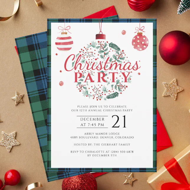Rustic Plaid Christmas Party Festive Tartan Invitation | Zazzle