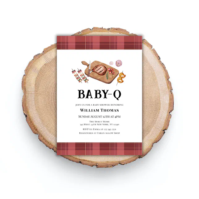 Rustic Plaid Country Baby Q Baby Shower Invitation | Zazzle