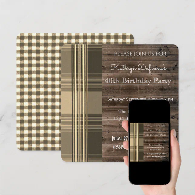Rustic & Plaid Elegance Birthday Party Invitation | Zazzle