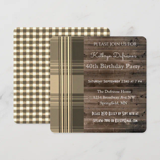 Rustic & Plaid Elegance Birthday Party Invitation | Zazzle