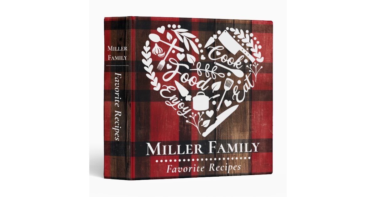 Rustic Plaid Family Name Recipe Cookbook 3 Ring Binder | Zazzle