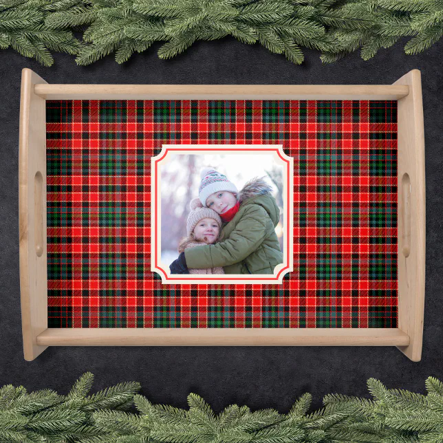 Rustic Plaid Family Photo Christmas Serving Tray | Zazzle