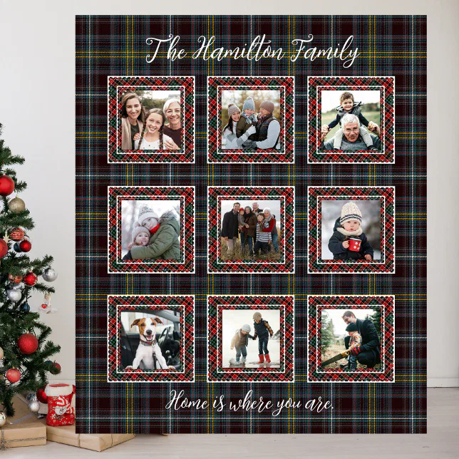 Rustic Plaid Family Photo Collage Blanket | Zazzle
