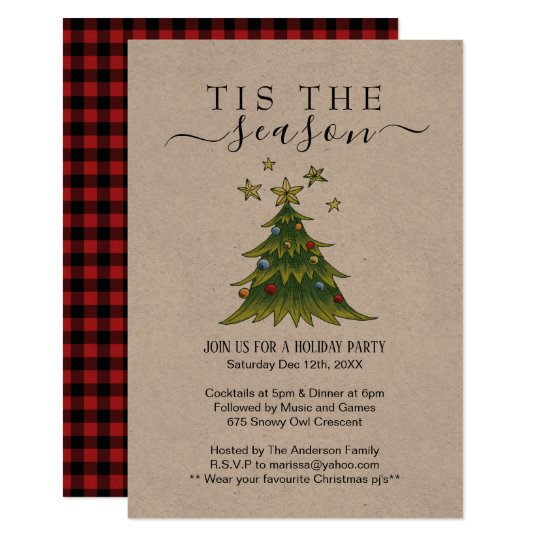 Rustic Plaid Holiday Party Invitation | Zazzle.com