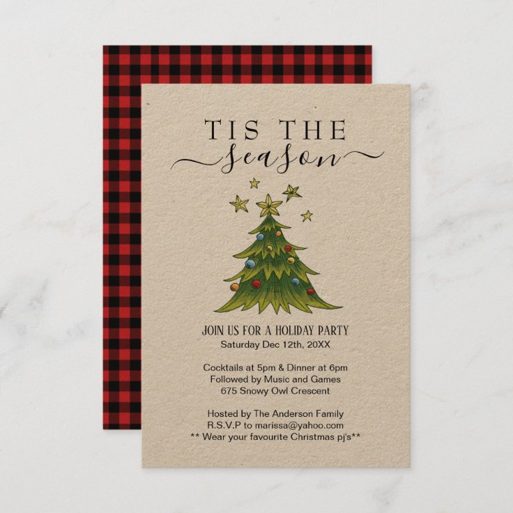 Rustic Plaid Holiday Party Invitation | Zazzle