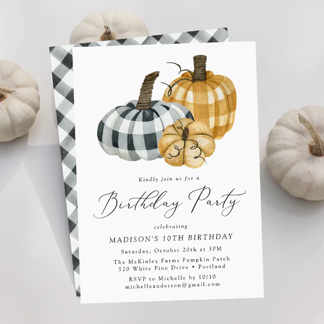 Rustic Plaid Pumpkins Fall Birthday Party Invitation | Zazzle