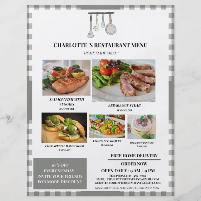 Rustic Plaid Restaurant Menu Flyer | Zazzle
