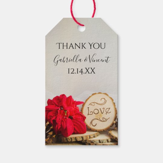 Rustic Poinsettia Winter Wedding Favor Tags | Zazzle.com