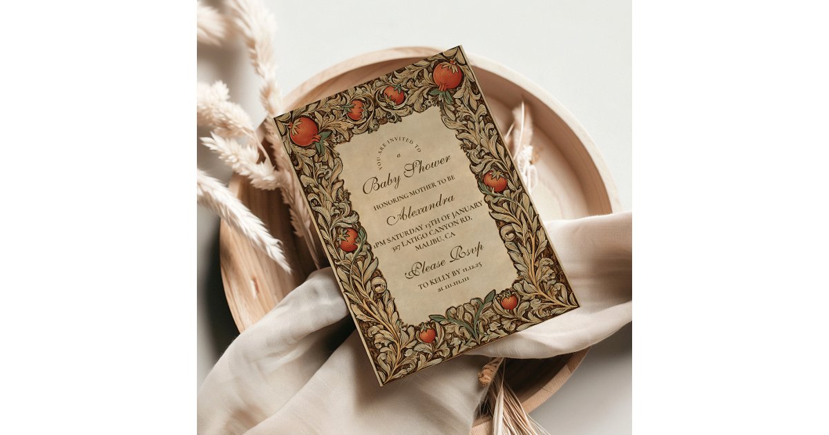 Rustic Pomegranate Vintage Baby Shower Invitation | Zazzle