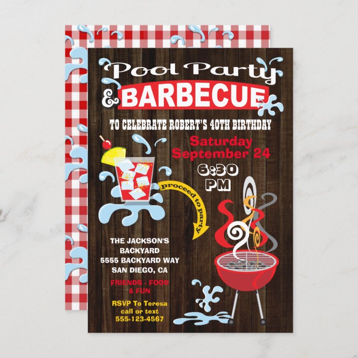 Rustic Pool and BBQ Party Invitations | Zazzle