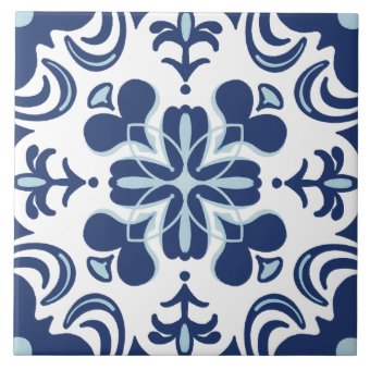 Rustic Portuguese Azulejo Blue White Mediterranean Ceramic Tile | Zazzle