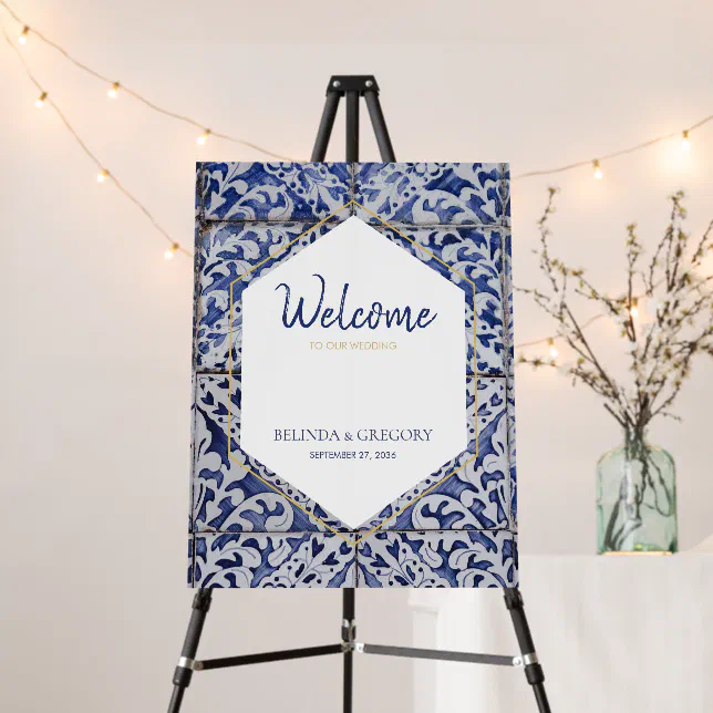 Rustic Portuguese Tiles Wedding Welcome Sign | Zazzle