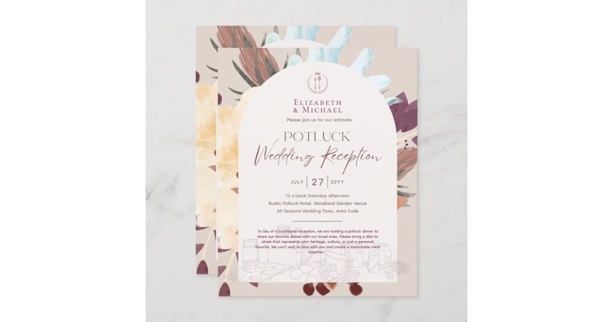 Rustic POTLUCK Wedding Reception Template Invite | Zazzle