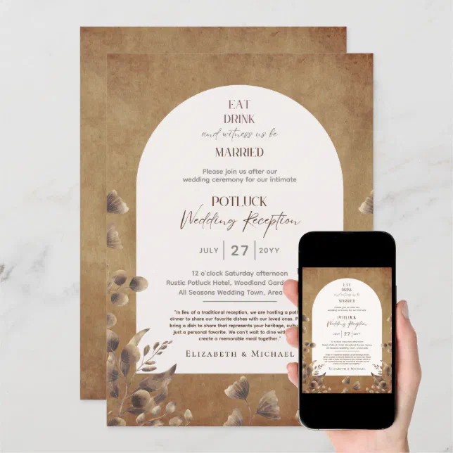 Rustic POTLUCK Wedding Reception Template Invite F | Zazzle