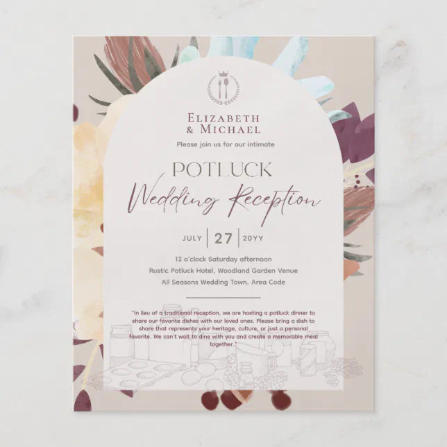 Rustic POTLUCK Wedding Reception Template Invite Flyer | Zazzle