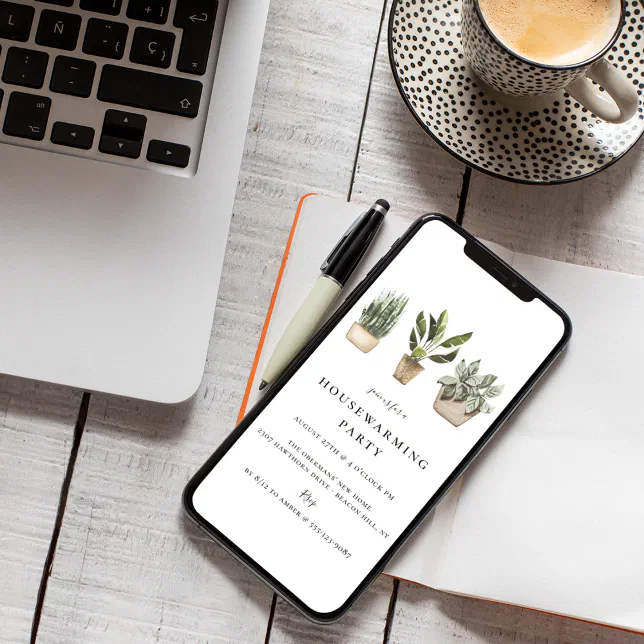 Rustic Potted Plants Housewarming Party Invitation | Zazzle