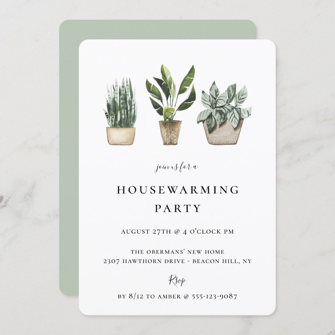 Rustic Potted Plants Housewarming Party Invitation | Zazzle