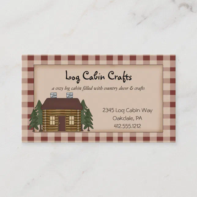 Rustic Primitive Country Homespun Log Cabin Business Card | Zazzle