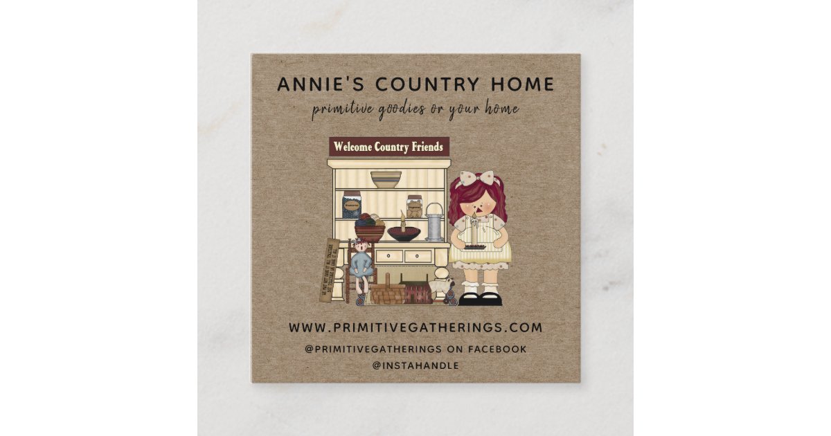RUSTIC PRIMITIVE COUNTRY KRAFT SQUARE BUSINESS CARD | Zazzle