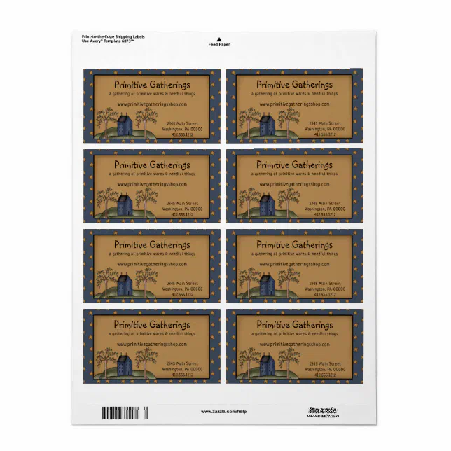 Rustic Primitive Saltbox & Stars Shipping Label | Zazzle