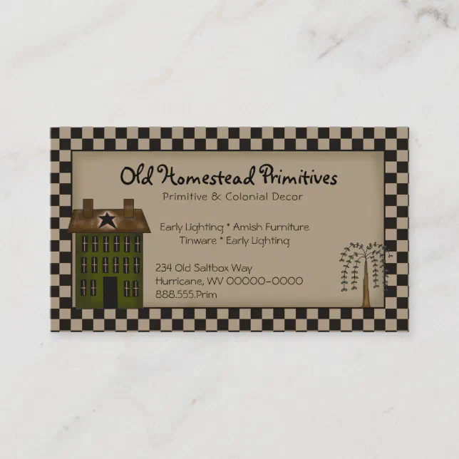 Rustic Primitive Saltbox Willow Tree Country Business Card | Zazzle