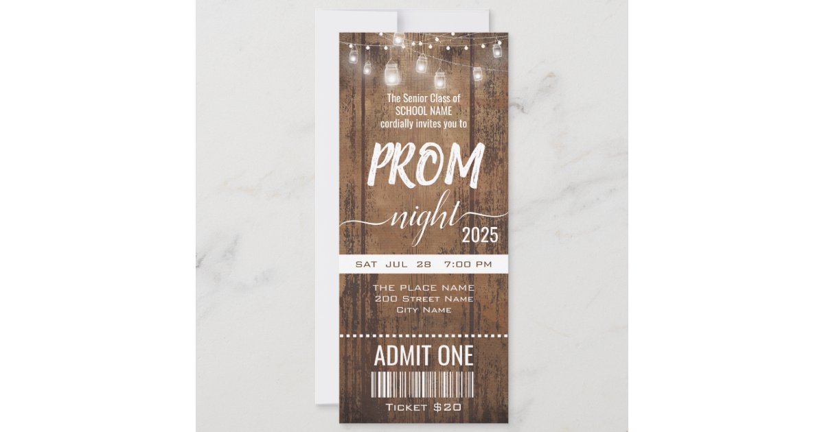 Rustic Prom Night Party Ticket Invitation | Zazzle