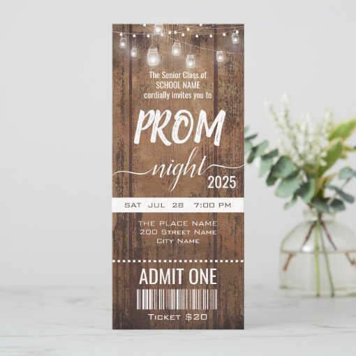 Rustic Prom Night Party Ticket Invitation | Zazzle