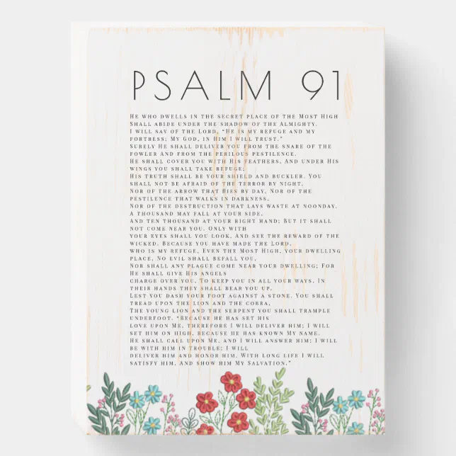 Rustic Psalm 91 Wood Sign Colorful Art Flowers | Zazzle