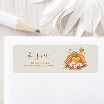 Rustic Pumpkin Address Labels Fall Autumn Neutral | Zazzle
