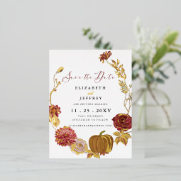 Rustic Pumpkin Autumn Fall Save The Date Foil Invitation Postcard | Zazzle