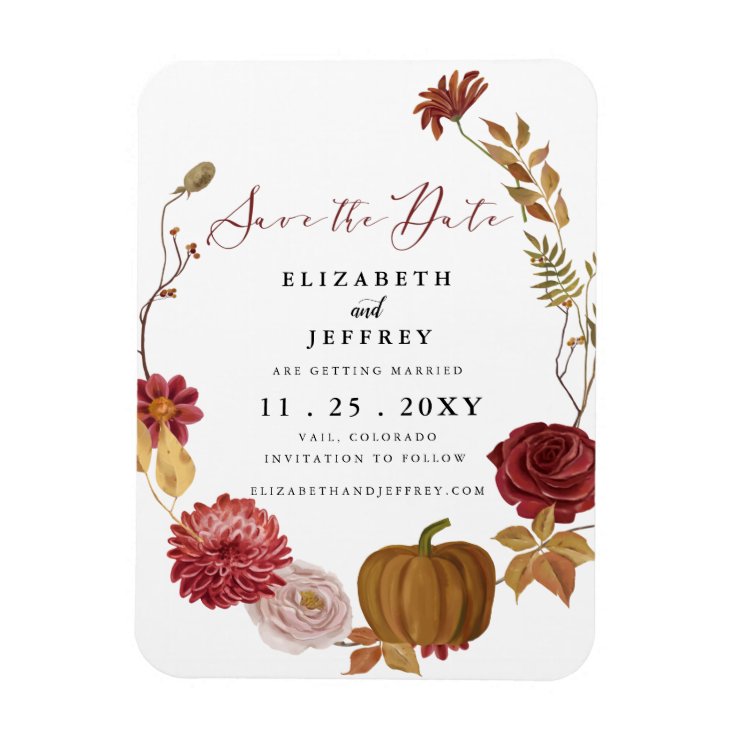Rustic Pumpkin Autumn Fall Save The Date Magnet | Zazzle