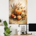 Rustic Pumpkin & Autumn Leaves Boho Fall Wall Art | Zazzle