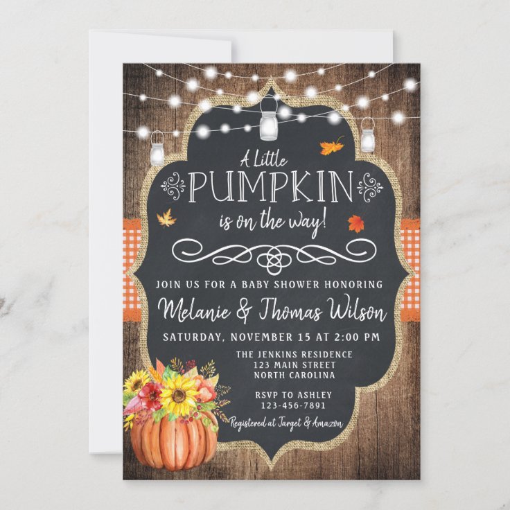 Rustic Pumpkin Fall Baby Shower Invitation | Zazzle