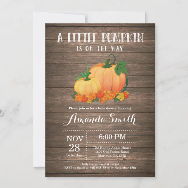 Rustic Pumpkin Fall Baby Shower Invitation | Zazzle