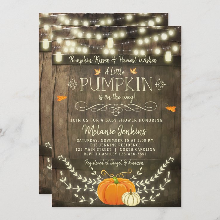 Rustic Pumpkin Fall Baby Shower Invitation | Zazzle